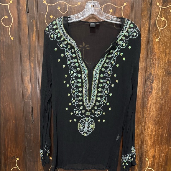 VENUS | Tops | Venus Black Embellished Tunic With Green Accents | Poshmark